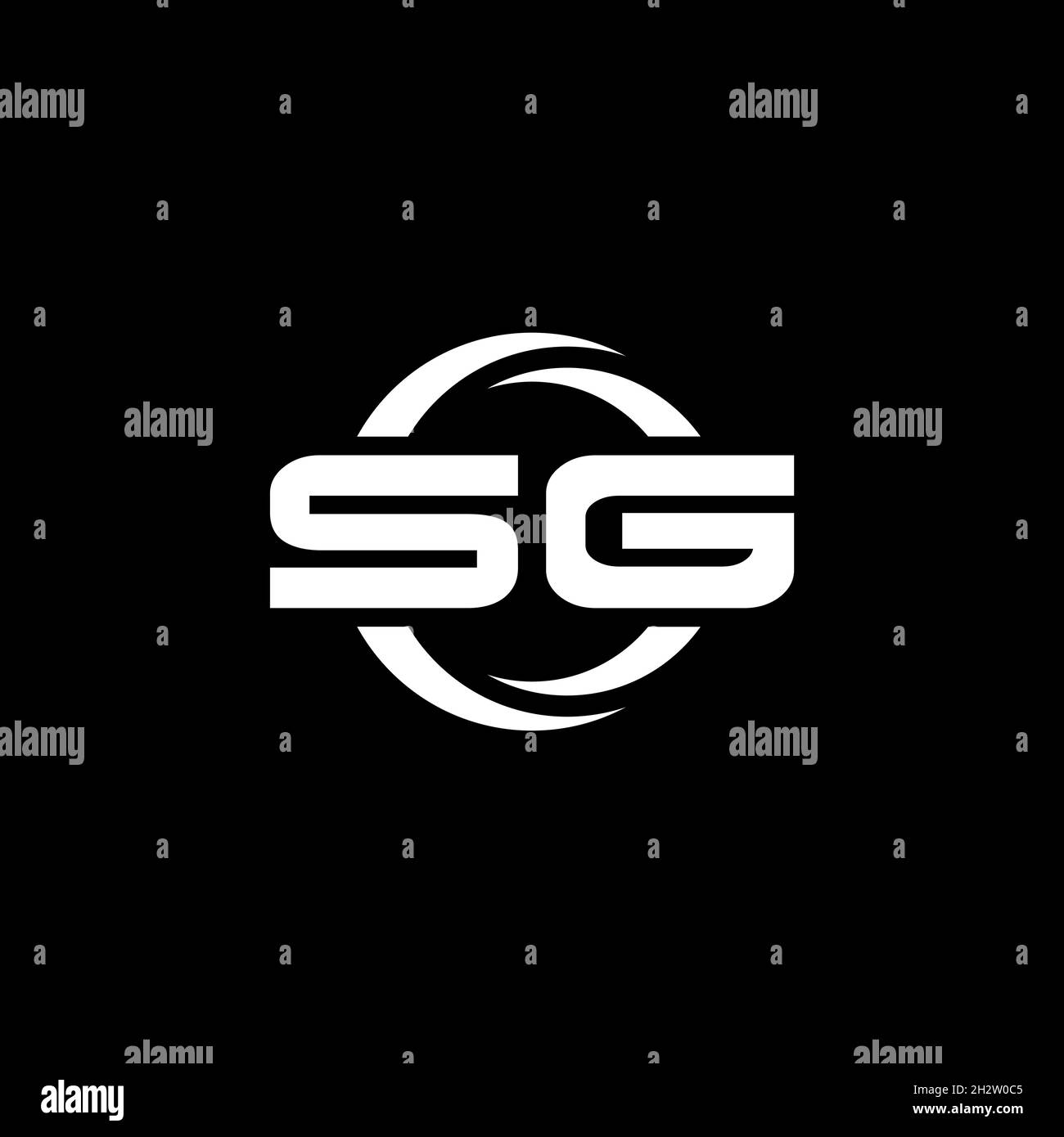 SG Monogram logo letter with simple shape and circle rounded design template isolated on black ...