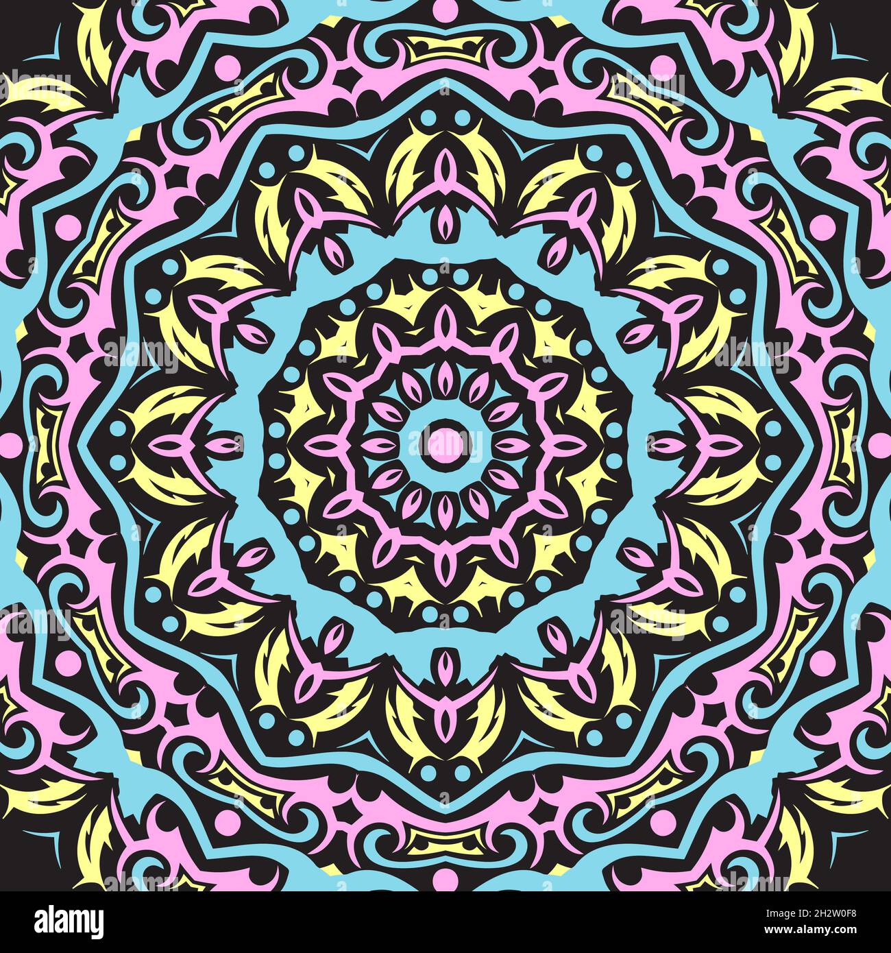 Seamless floral mandala block pattern.Colorful ornamental design ...