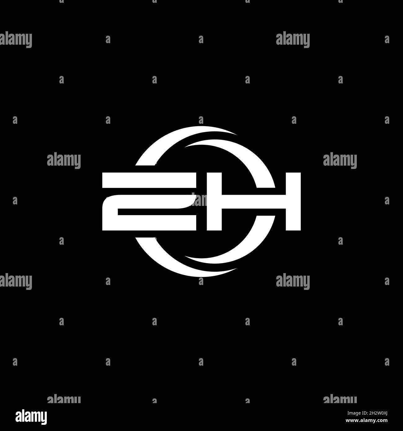 ZH Monogram logo letter with simple shape and circle rounded design template isolated on black ...