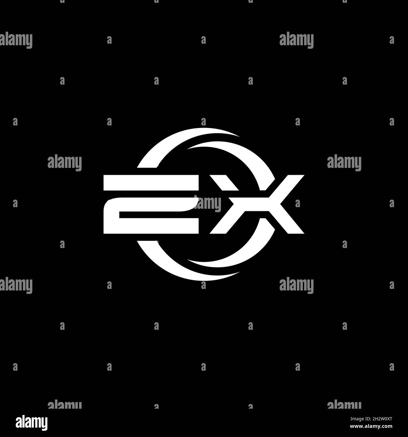 ZX Monogram logo letter with simple shape and circle rounded design template isolated on black ...