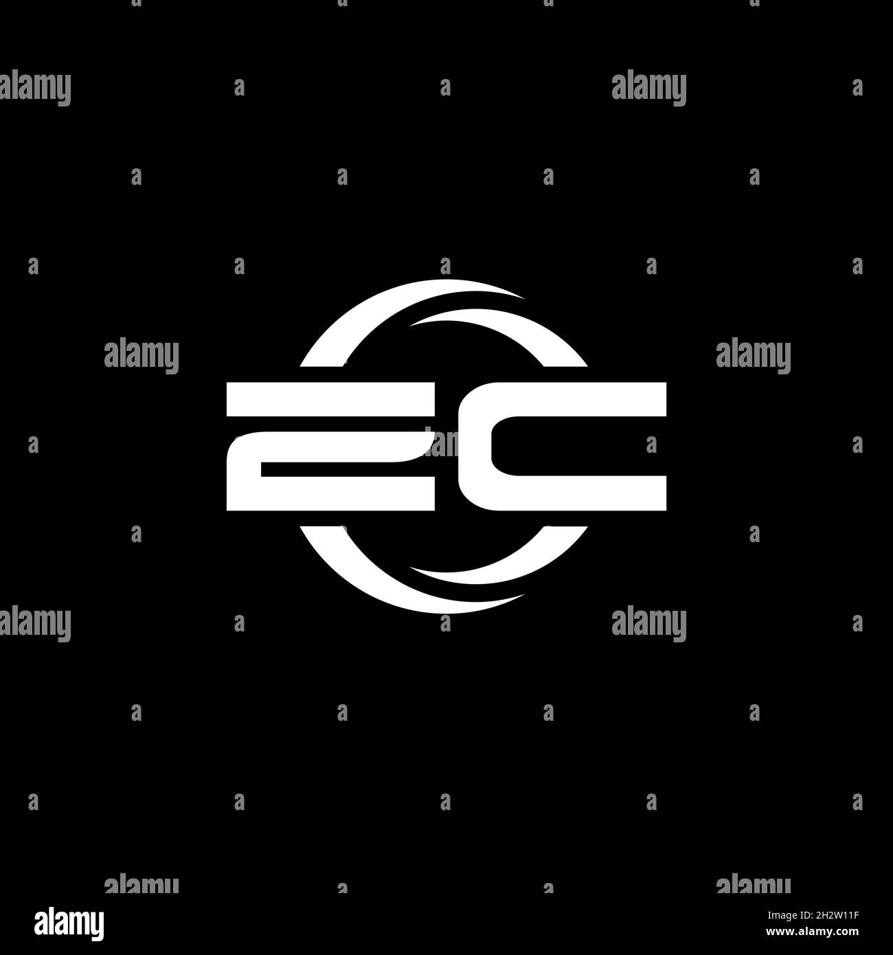 ZC Monogram logo letter with simple shape and circle rounded design template isolated on black ...