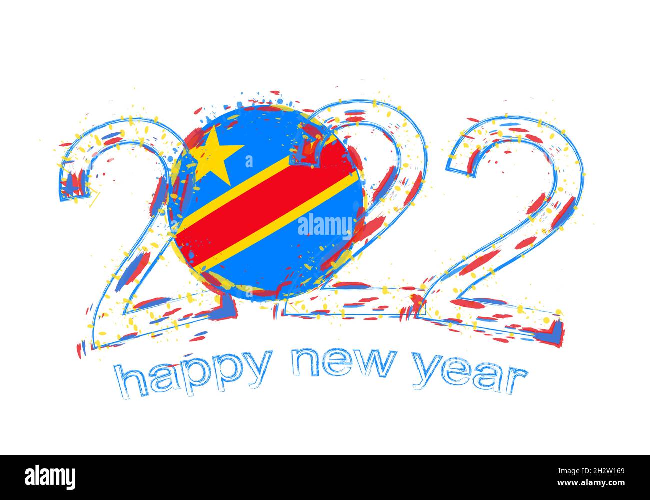Happy New 2022 Year with flag of DR Congo. Holiday grunge vector ...