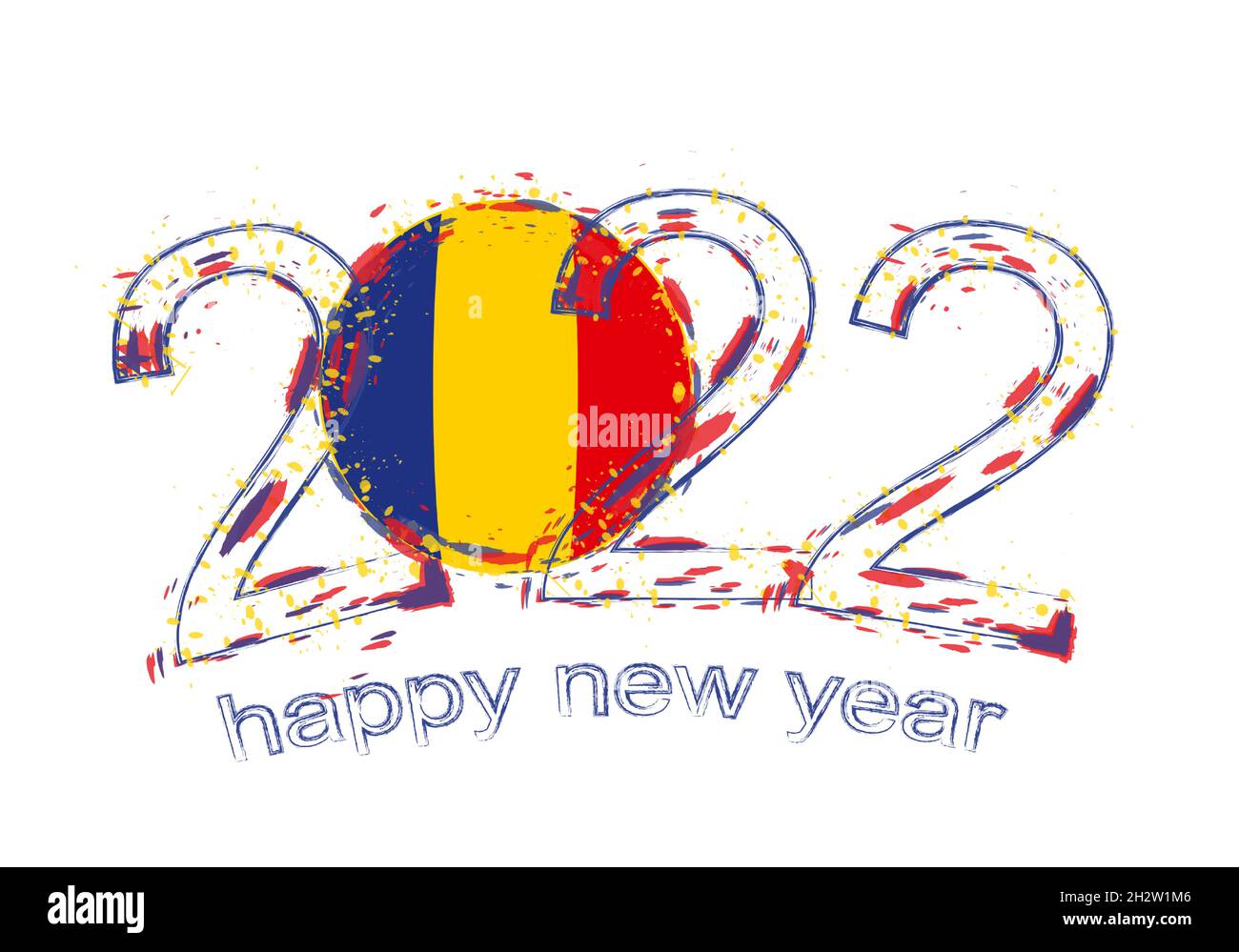 Happy New 2022 Year with flag of Romania. Holiday grunge vector ...