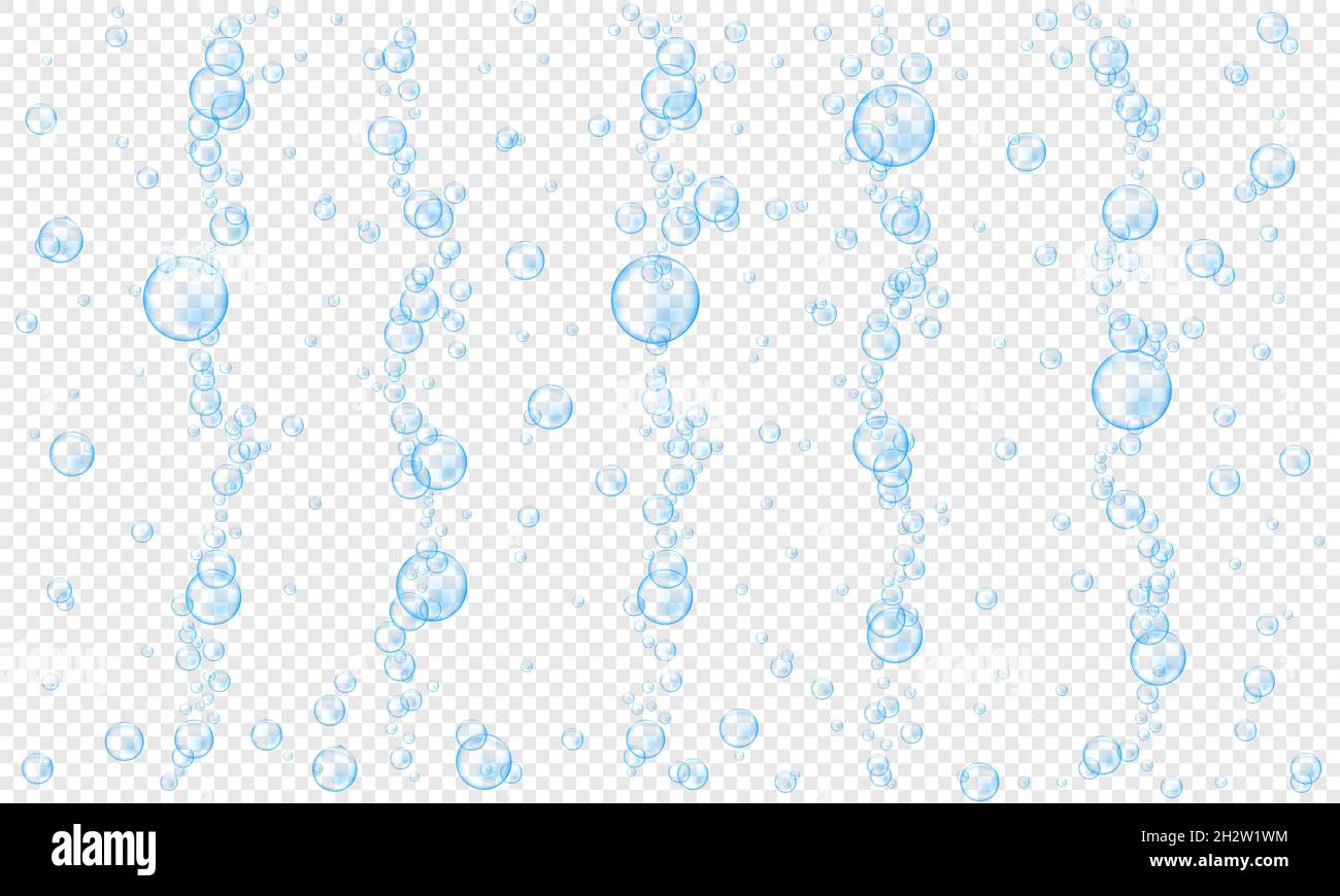 Blue oxygen bubbles on transparent background. Fizzy carbonated drink ...