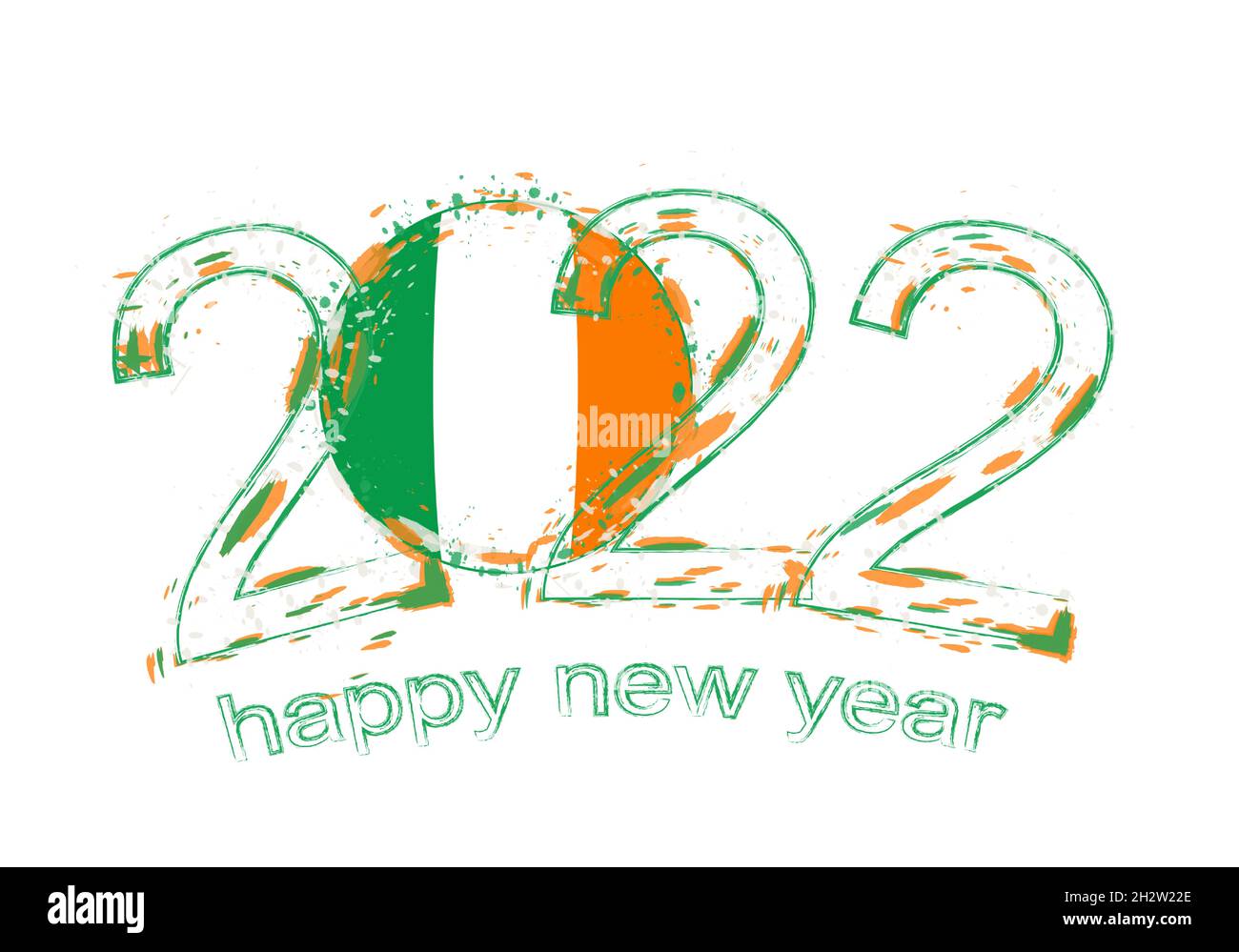 Happy New 2022 Year with flag of Ireland. Holiday grunge vector ...