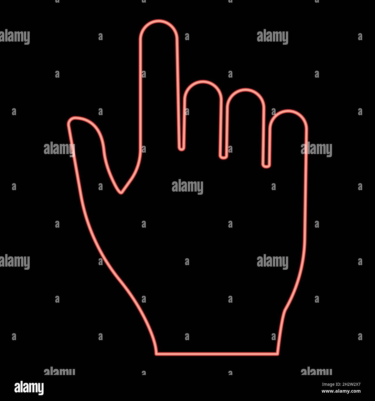 Neon pointing hand red color vector illustration flat style light image ...
