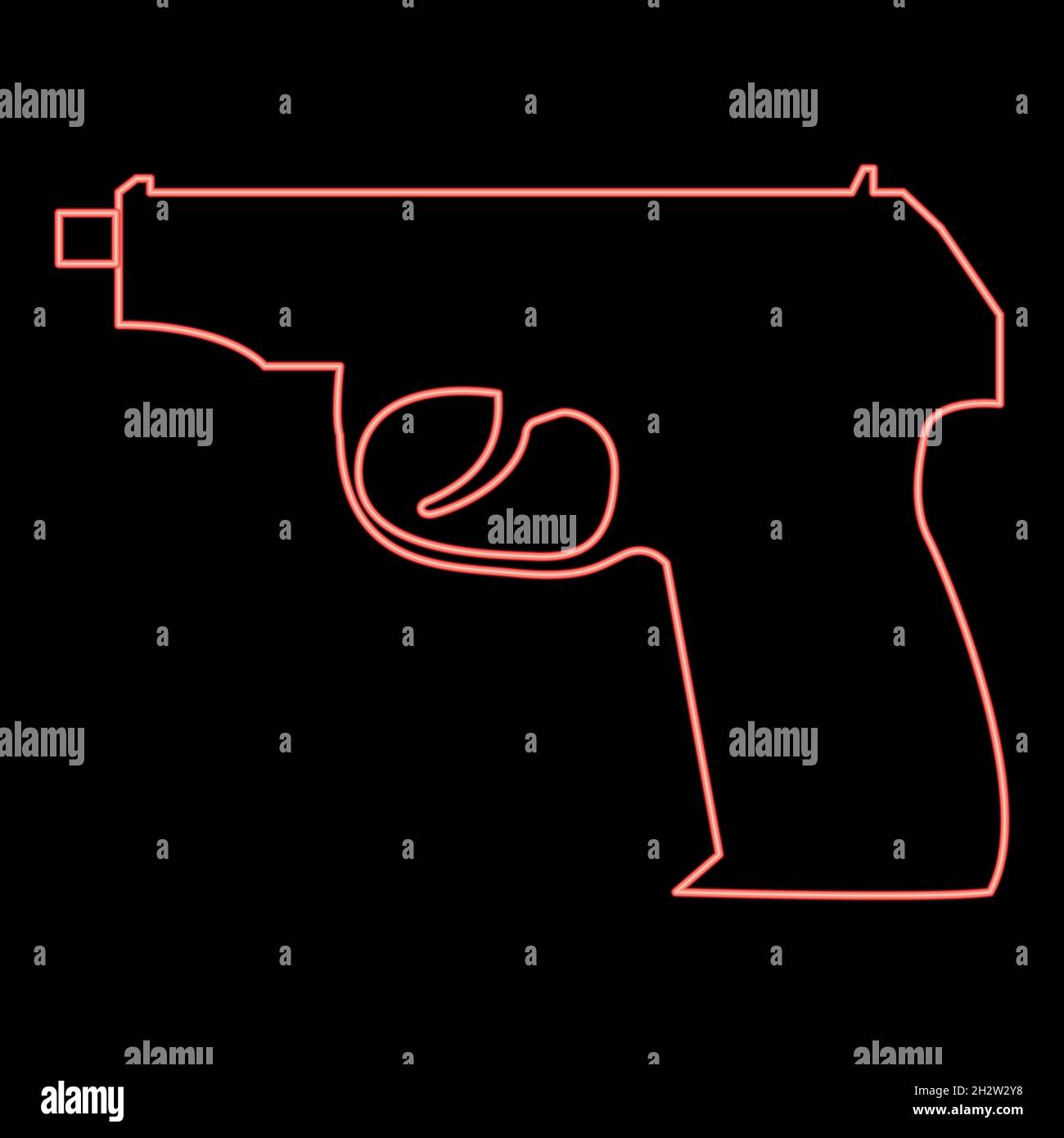 Neon hand gun red color vector illustration flat style light image ...
