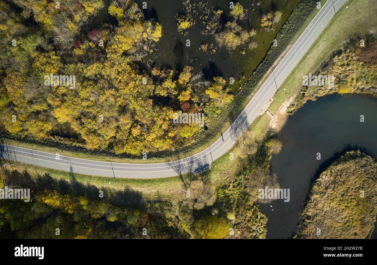 Bicycle path in the park. Ecosystem and healthy environment concepts ...