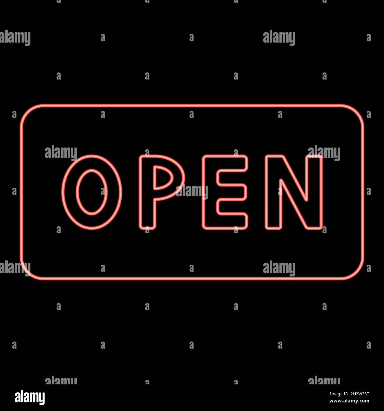 Neon sign open red color vector illustration flat style light image ...