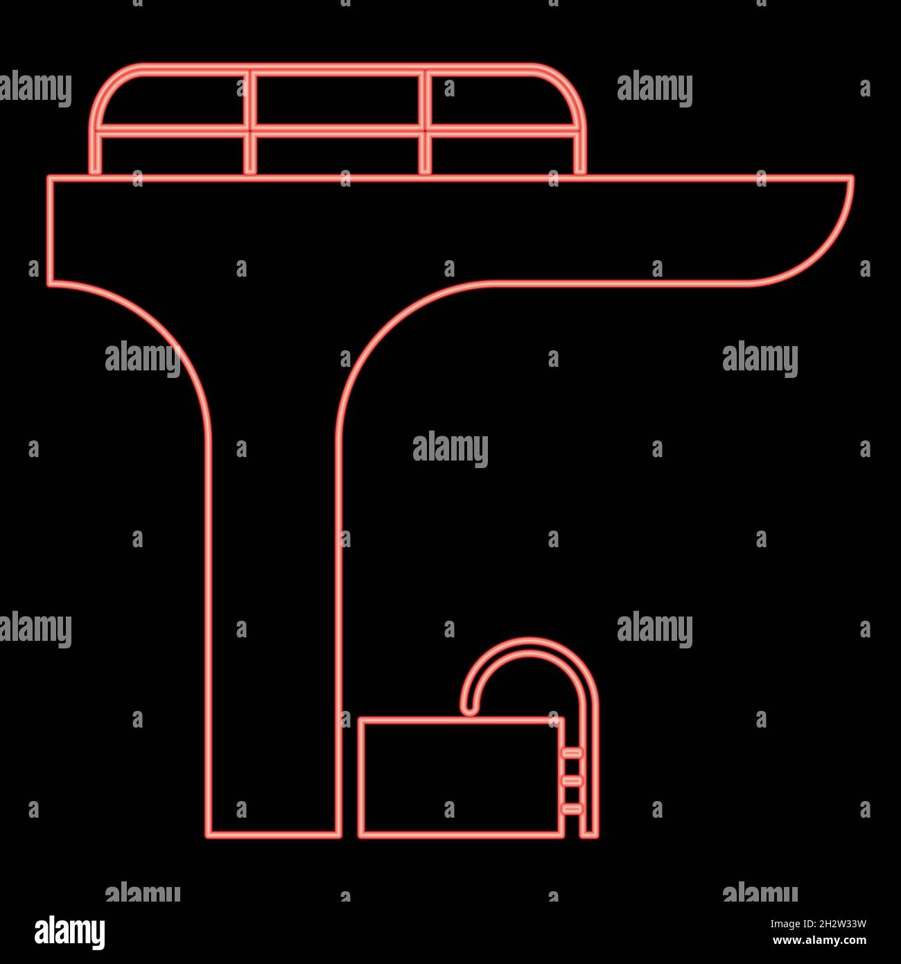 Neon pool with a diving tower red color vector illustration flat style ...