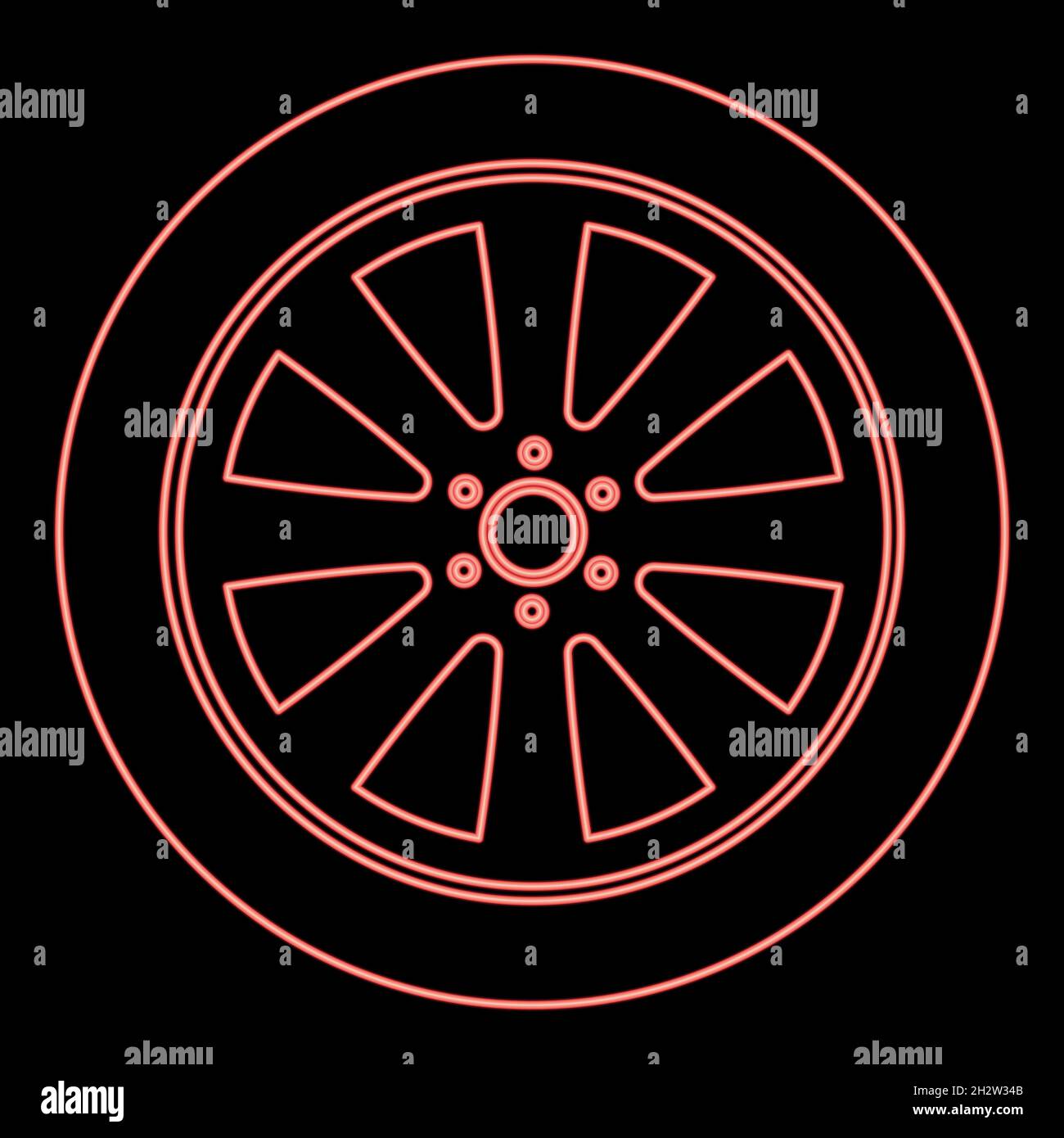 Neon car wheel red color vector illustration flat style light image ...