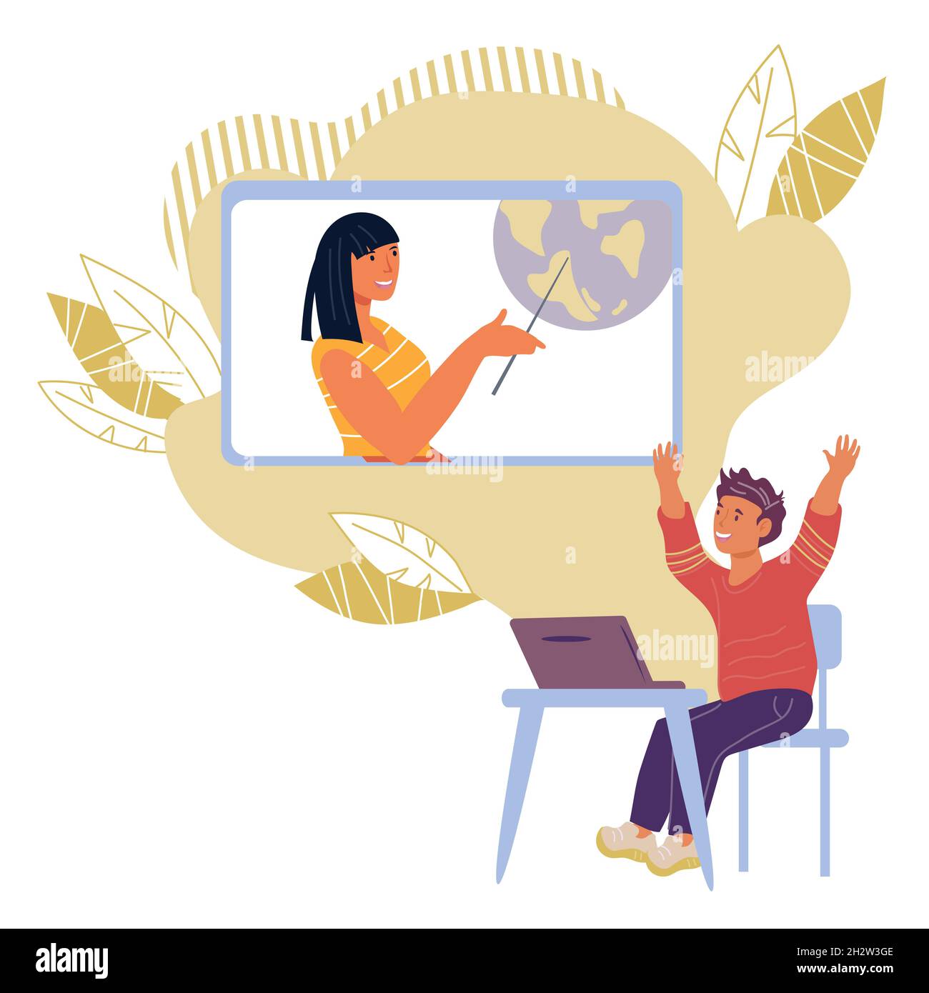 Online school and distance lesson for kids, flat vector illustration ...