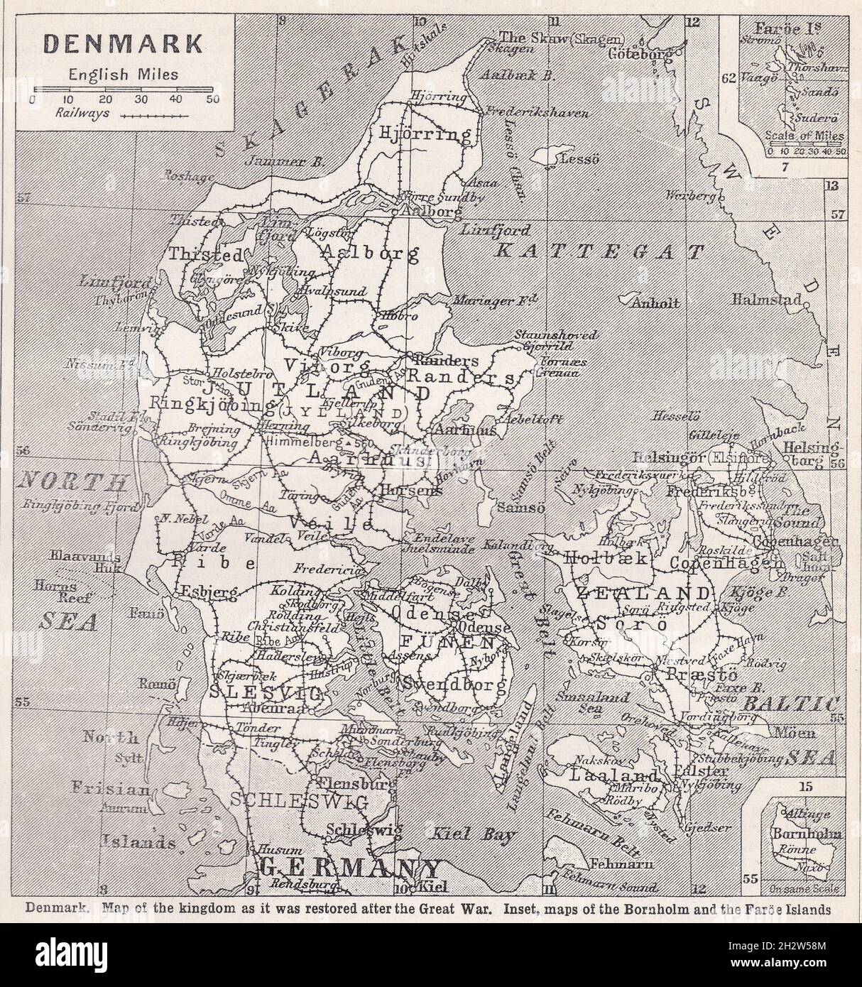 Vintage map of Denmark and the kingdom as it was restored after the ...