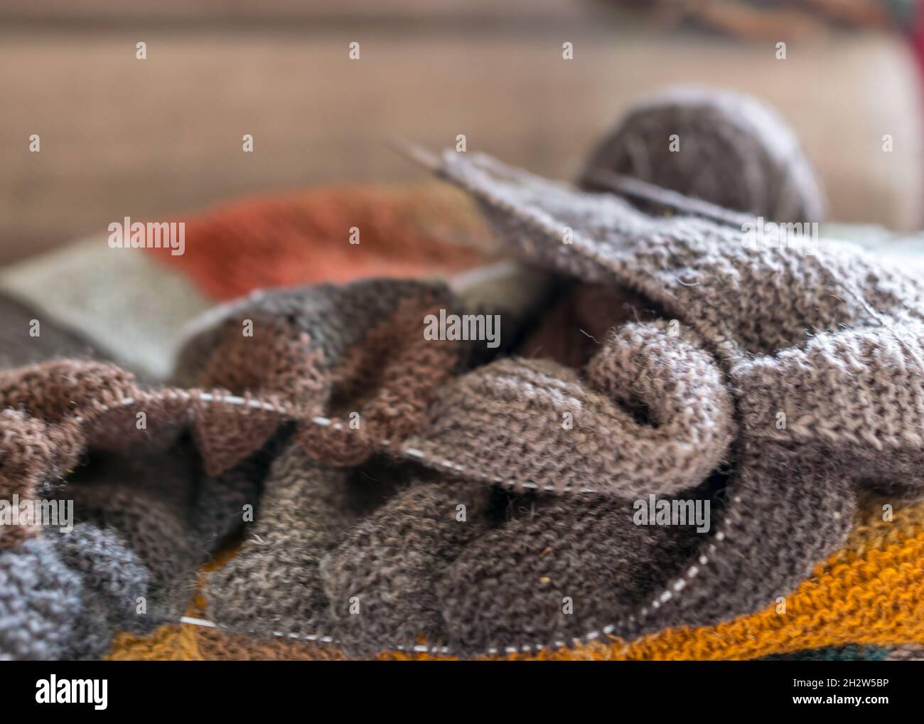 beautiful knitted wool scarf, traditional handicraft type, knitted ...