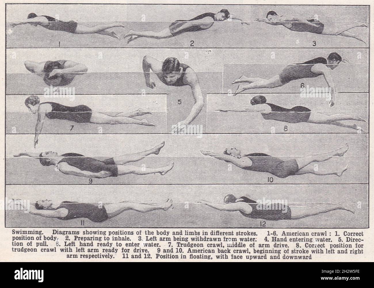 Vintage diagrams of Swimming strokes 1930s Stock Photo - Alamy