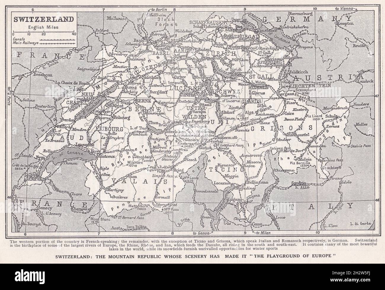 Vintage map of Switzerland 1930s Stock Photo - Alamy