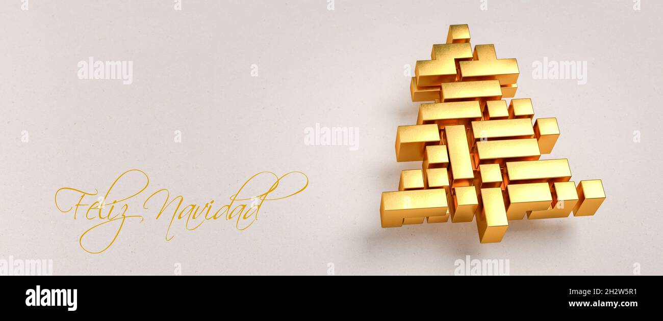 Christmas tree made from golden tetris style blocks on a paper ...