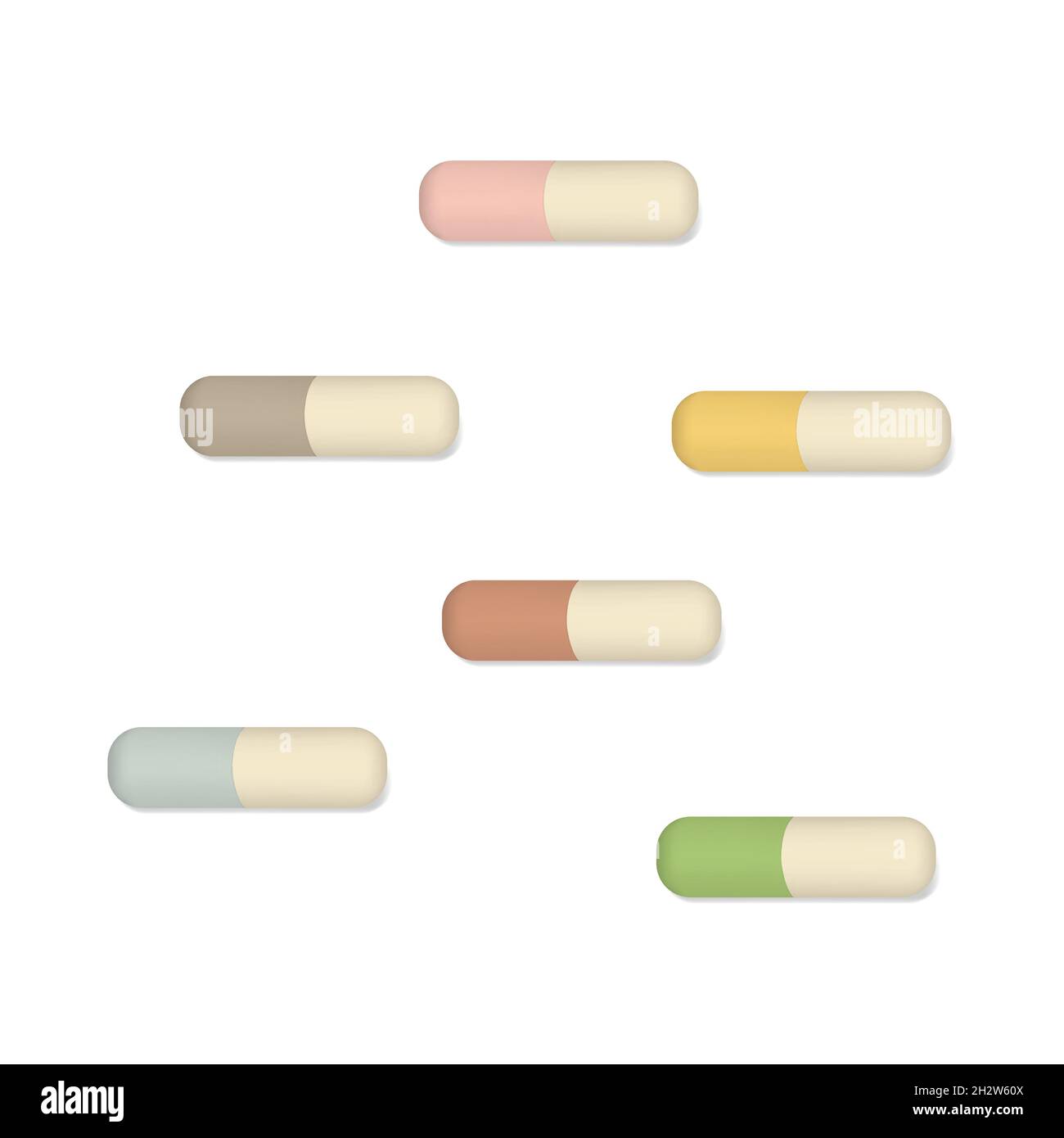 Two color medical capsules isolated on white background. Colored pills ...