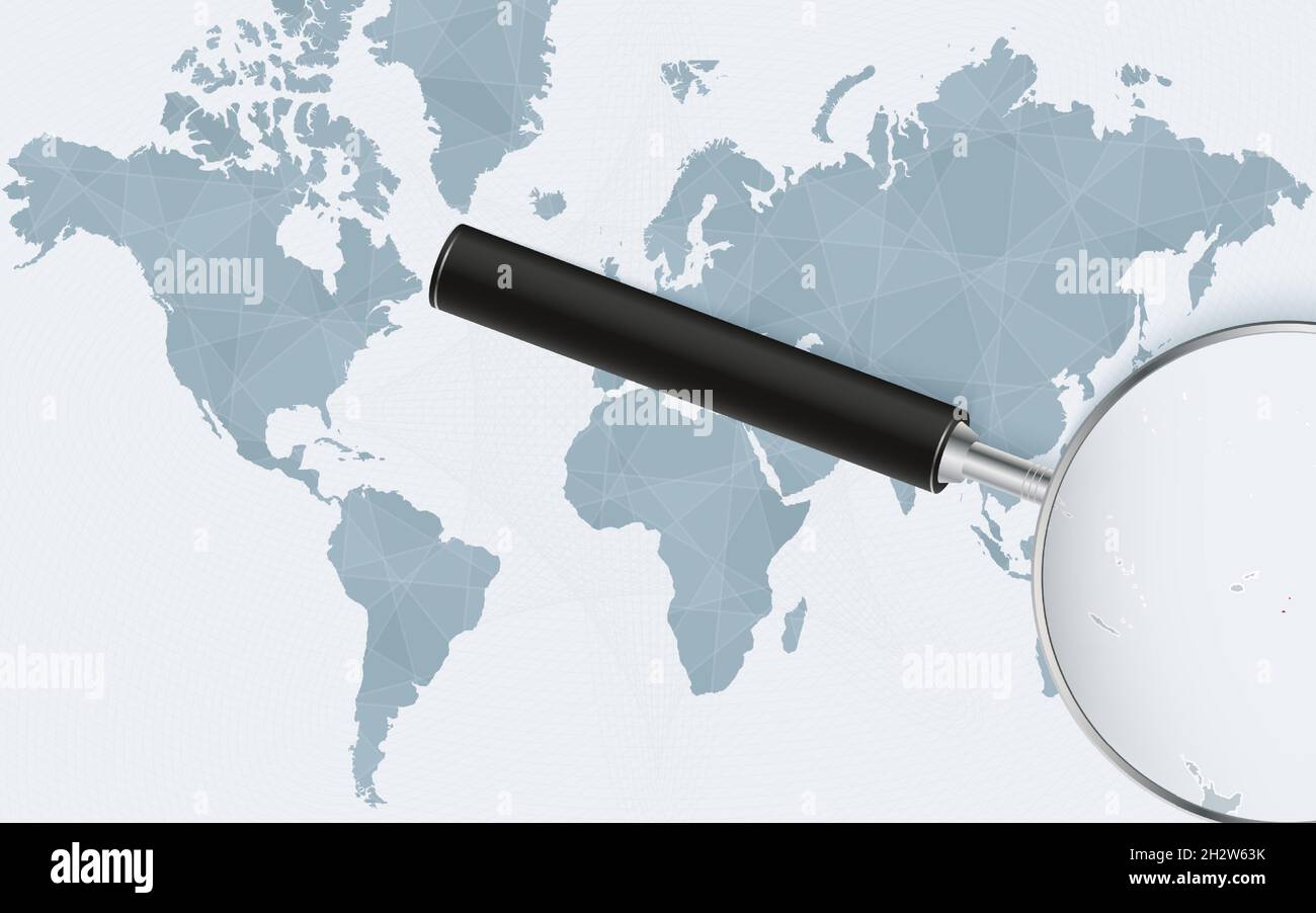 World map with a magnifying glass pointing at Tonga. Map of Tonga with ...
