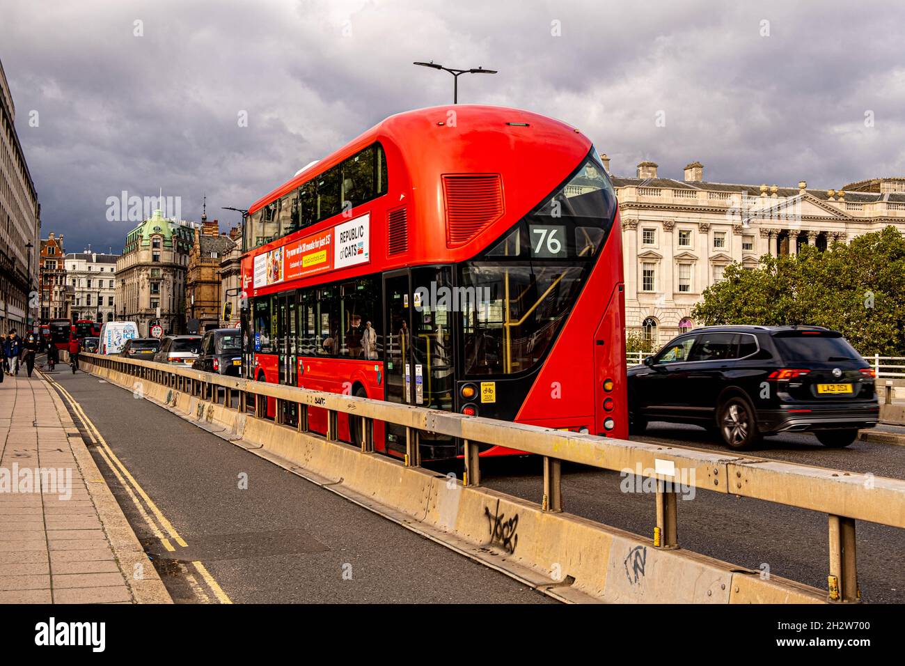 Red Transport For london Double Desker Bus Passing Anti-Terrorism Crash ...