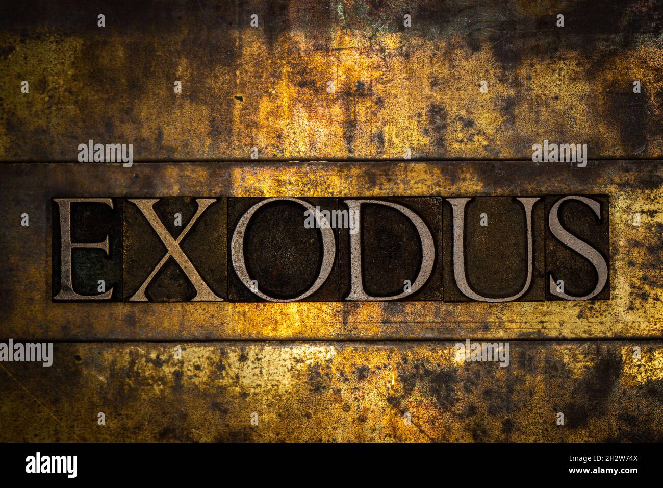Exodus text message on textured grunge copper and vintage gold ...