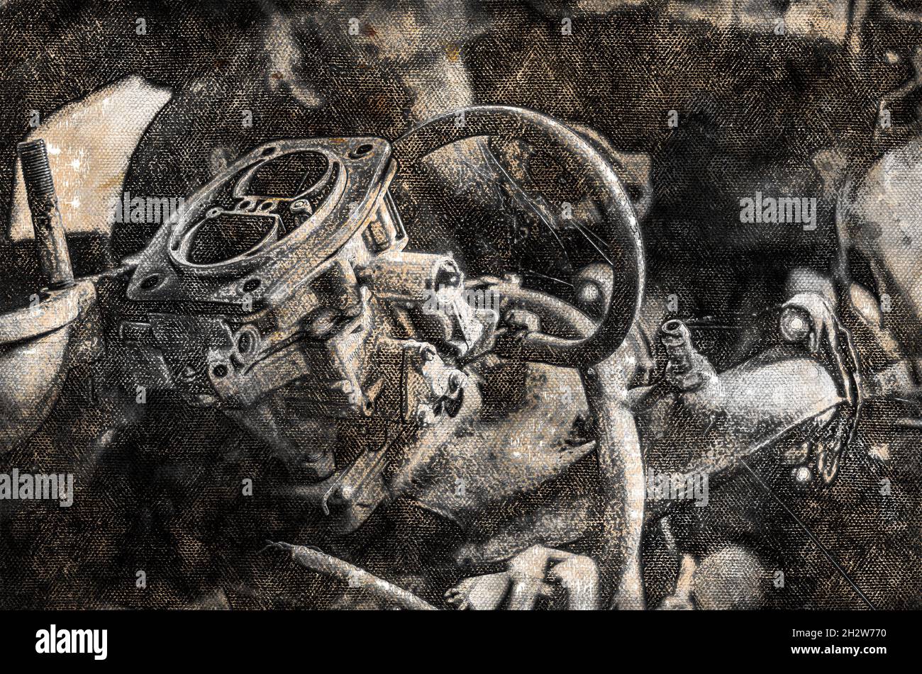 Carburetor Car Engine. Disassembled gasoline internal combustion engine ...