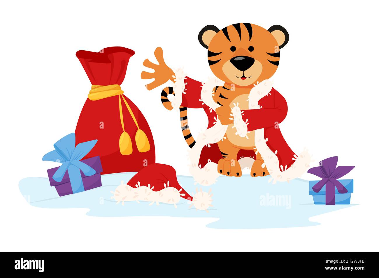 Tiger Santa Claus illustration. Isolated on white backround Stock ...