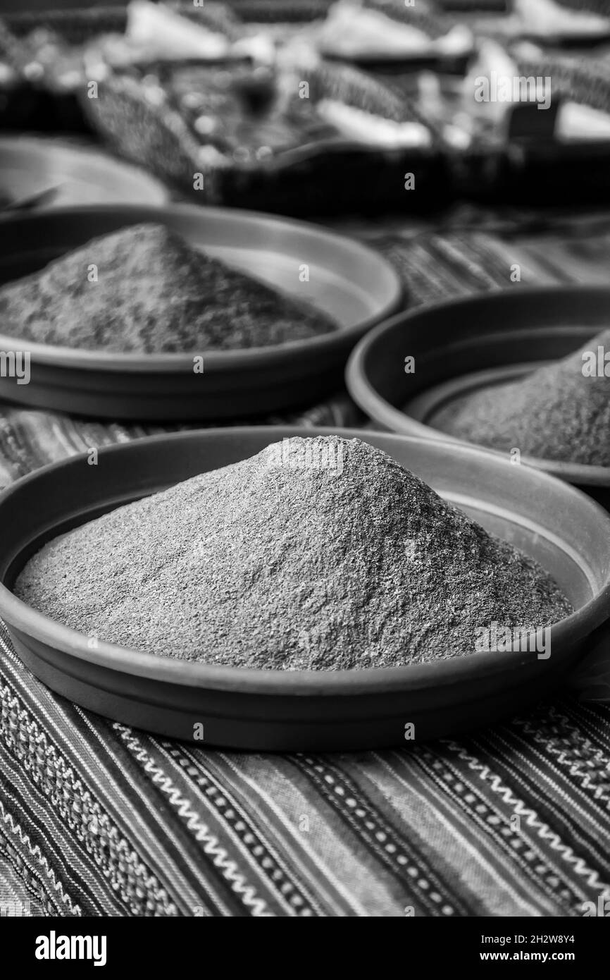 Ground spices in a market, condiment detail, exotic Stock Photo - Alamy