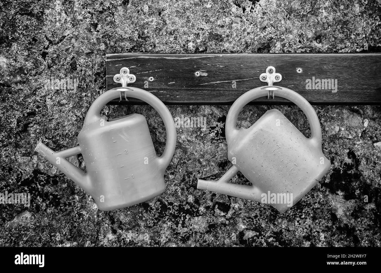 Plastic watering cans, detail of tools for watering Stock Photo - Alamy