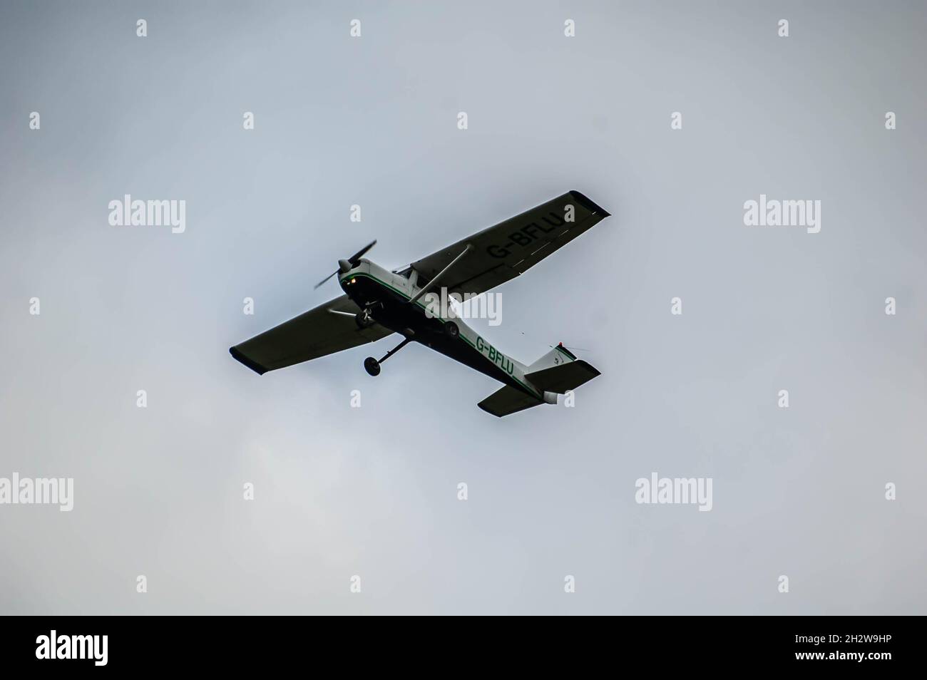 ELSTREE, LONDON, ENGLAND- 17 October 2021: Cessna F152 small plane in ...
