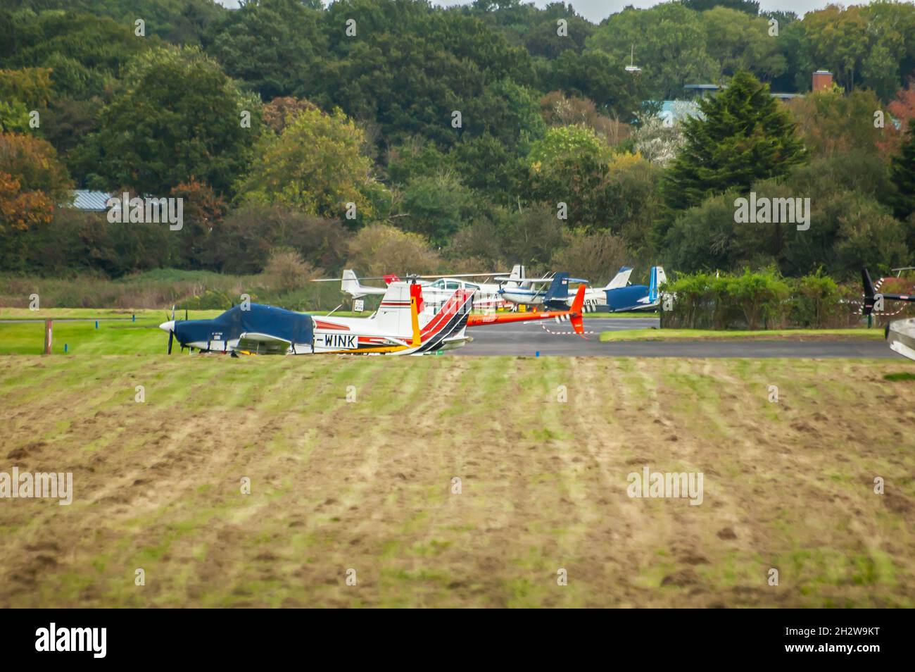 ELSTREE, LONDON, ENGLAND- 17 October 2021: Light aircrafts at London ...