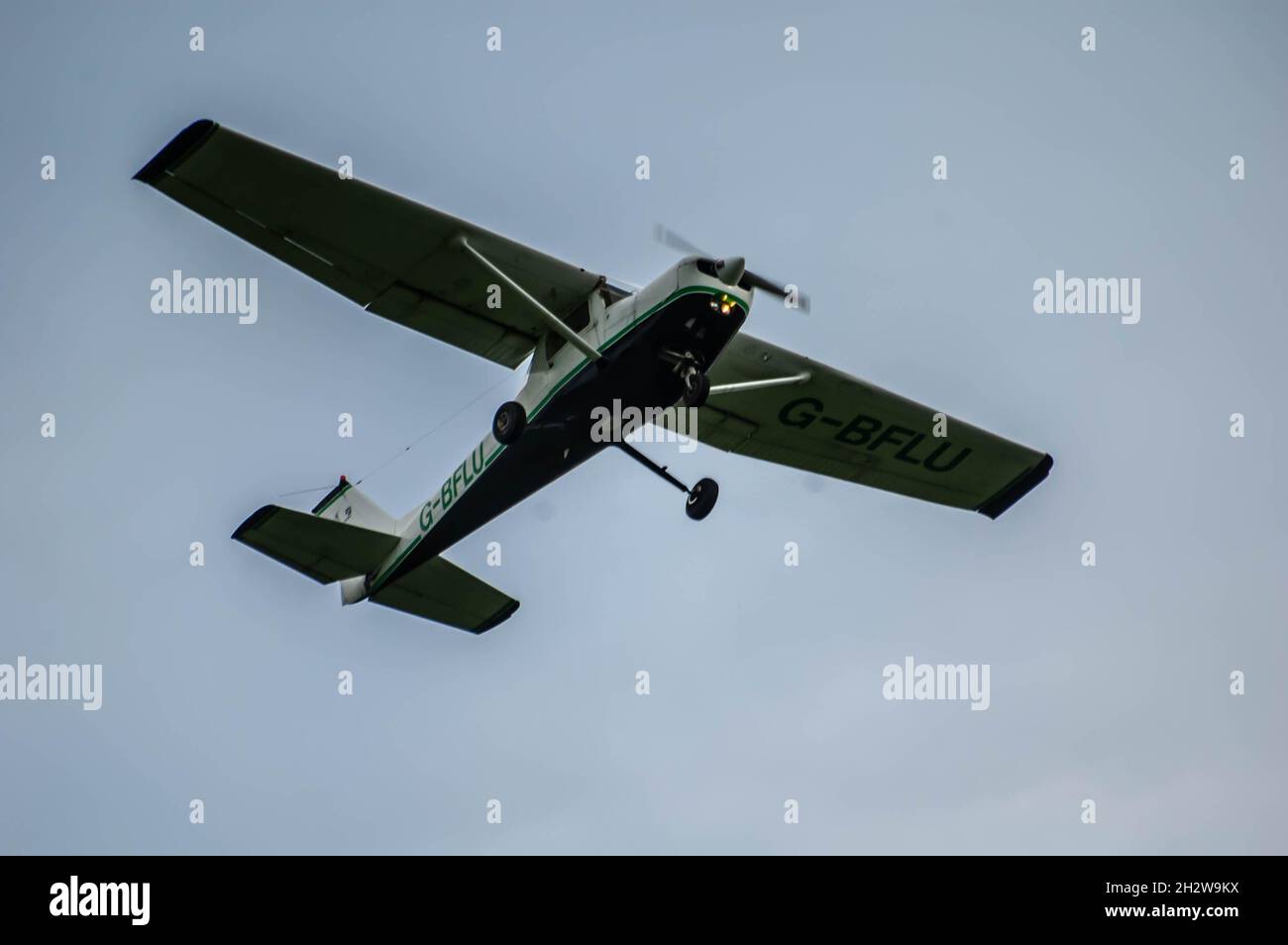 ELSTREE, LONDON, ENGLAND- 17 October 2021: Cessna F152 small plane in ...