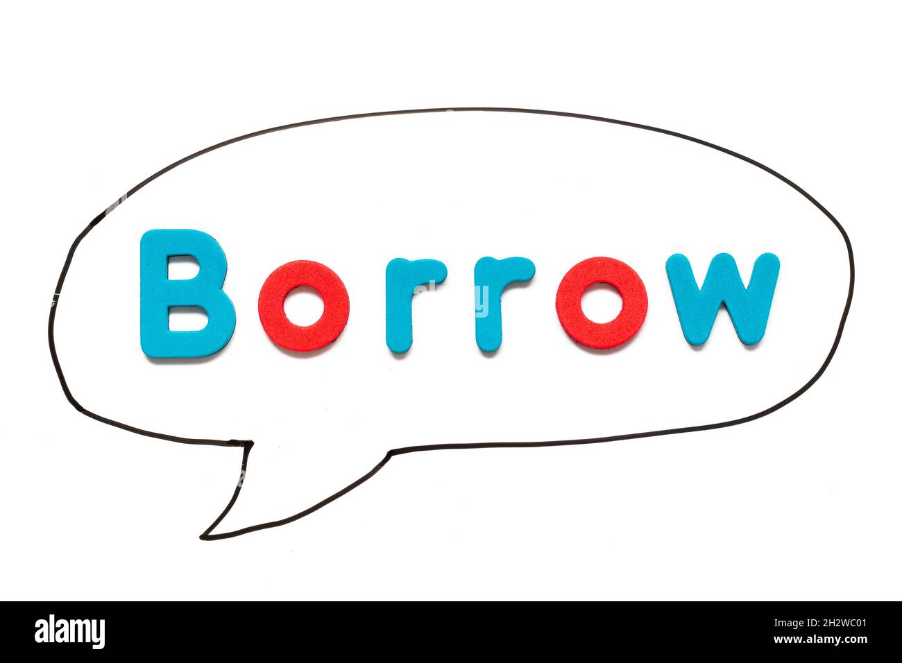 Alphabet letter with word borrow in black line hand drawing as bubble ...