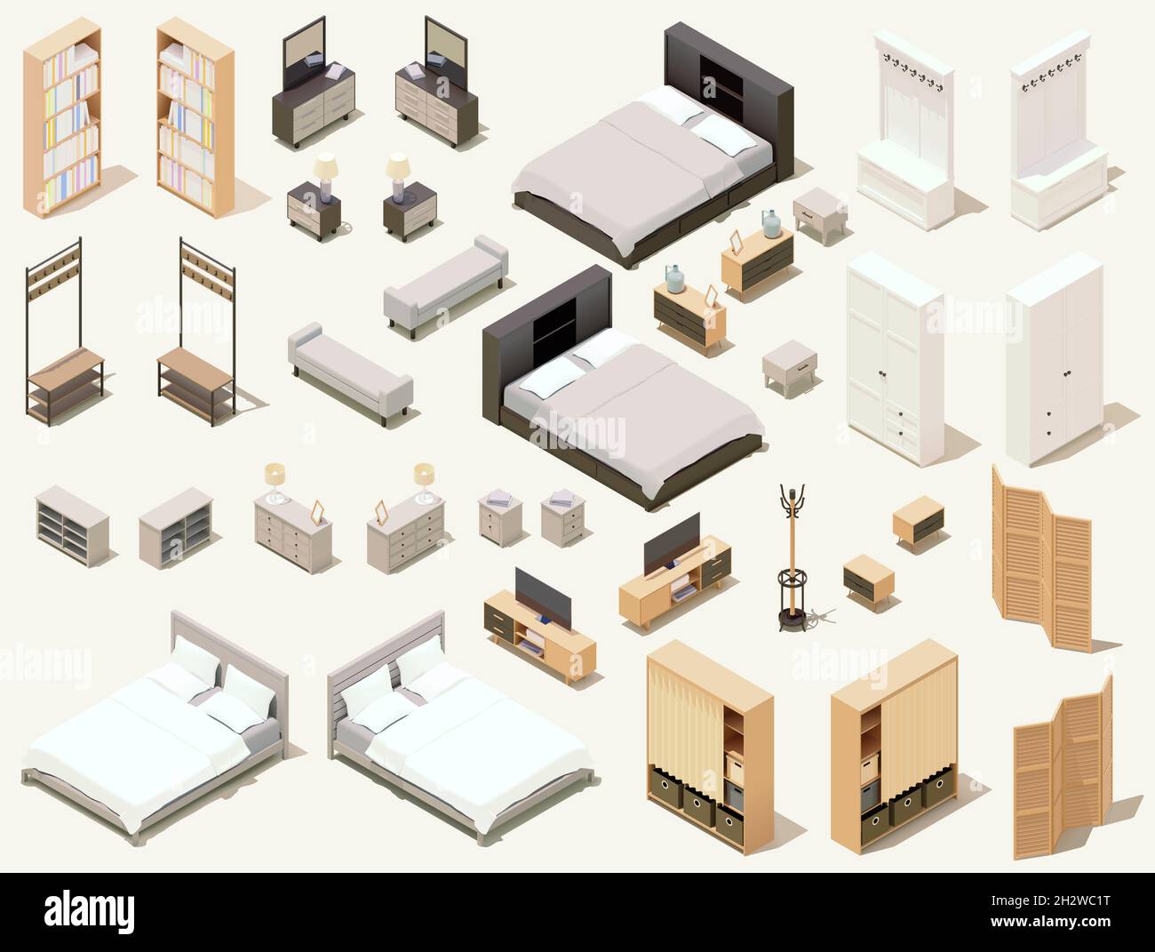 Vector isometric home furniture set. Domestic furniture and equipment ...