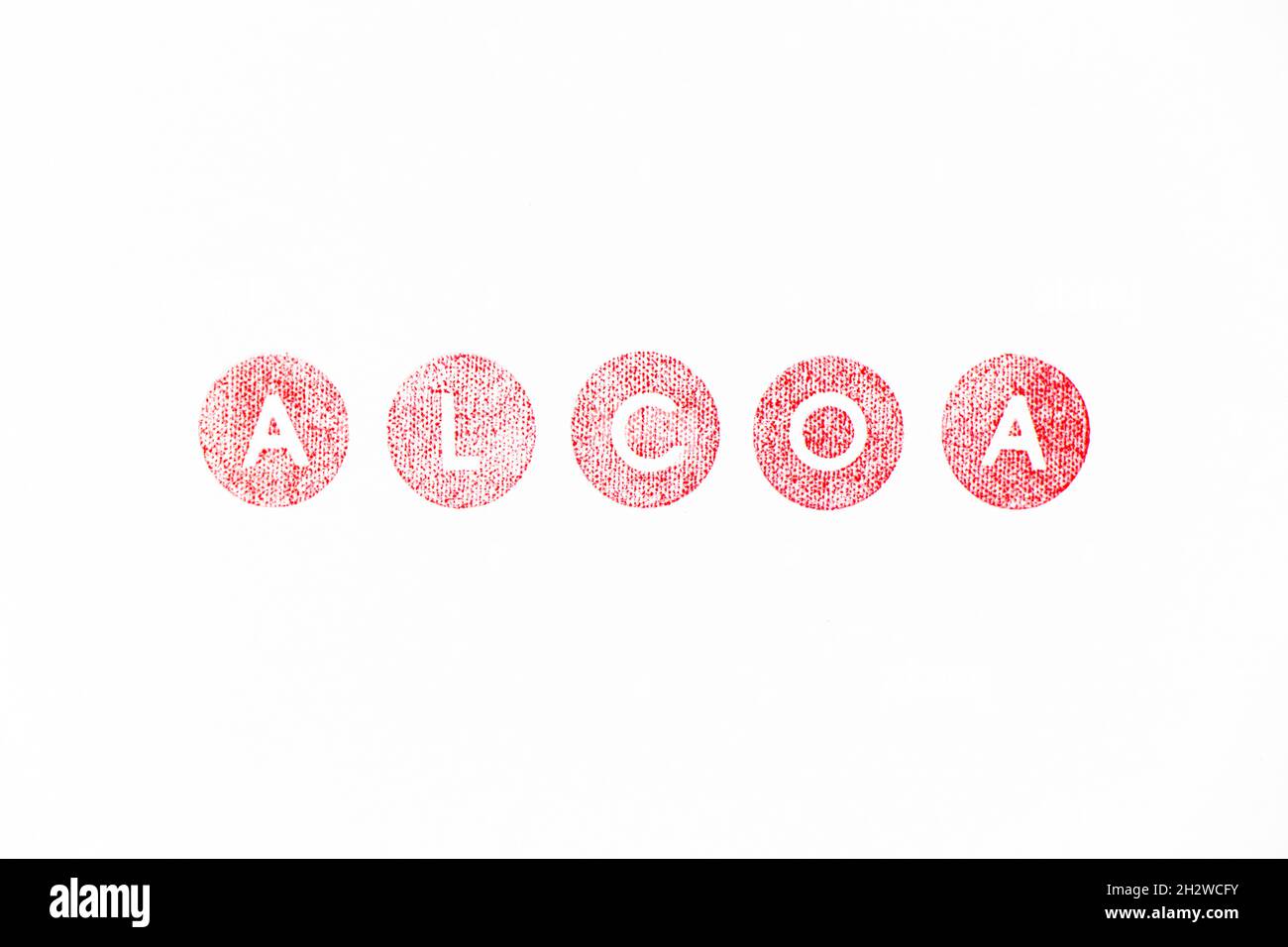 Red color rubber stamp in word ALCOA (Abbreviation of Attributable ...