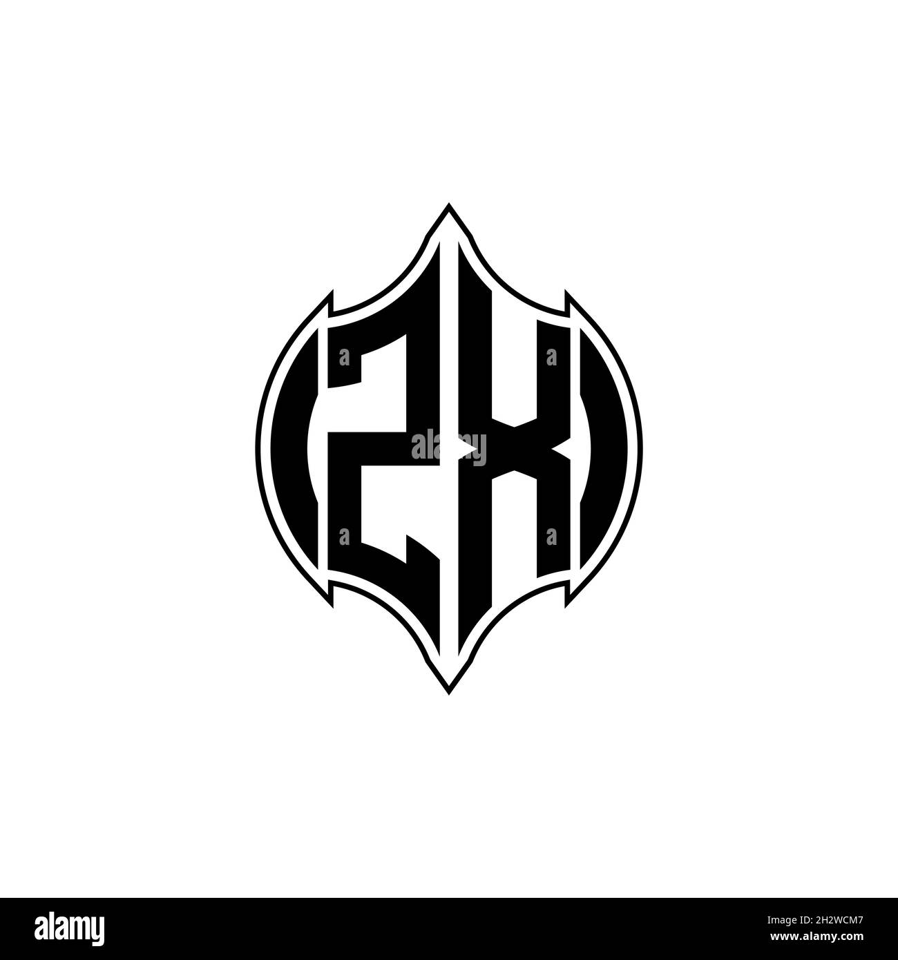 ZX Monogram logo letter with Gemoteric line rounded shape style design on isolated background ...