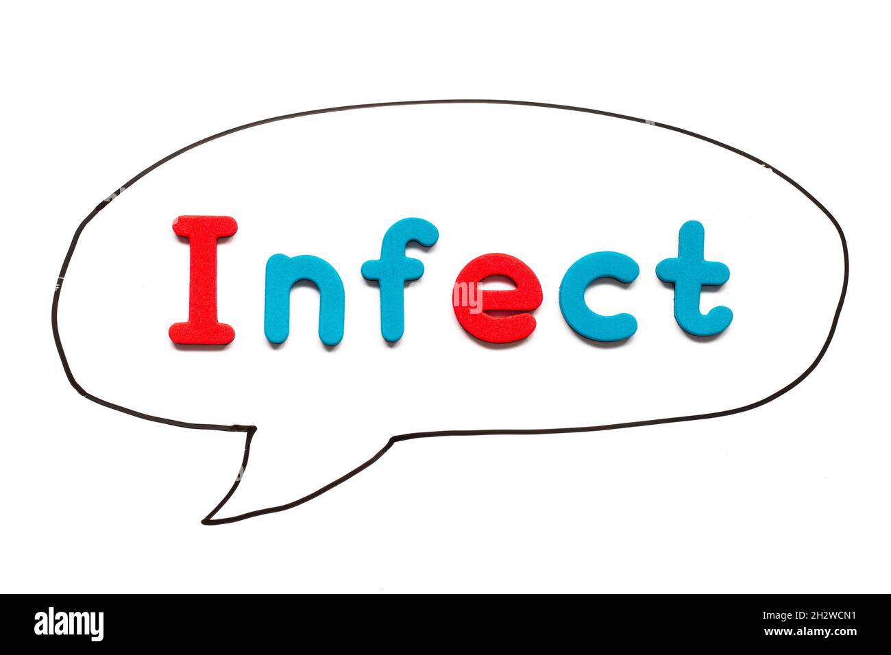 Alphabet letter with word infect in black line hand drawing as bubble ...