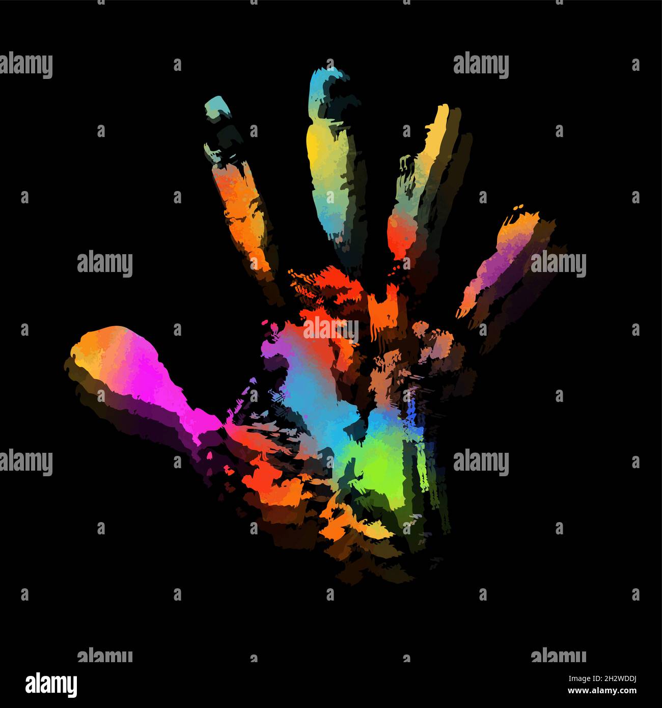 Multi-colored handprint. Vector illustration on black background Stock ...