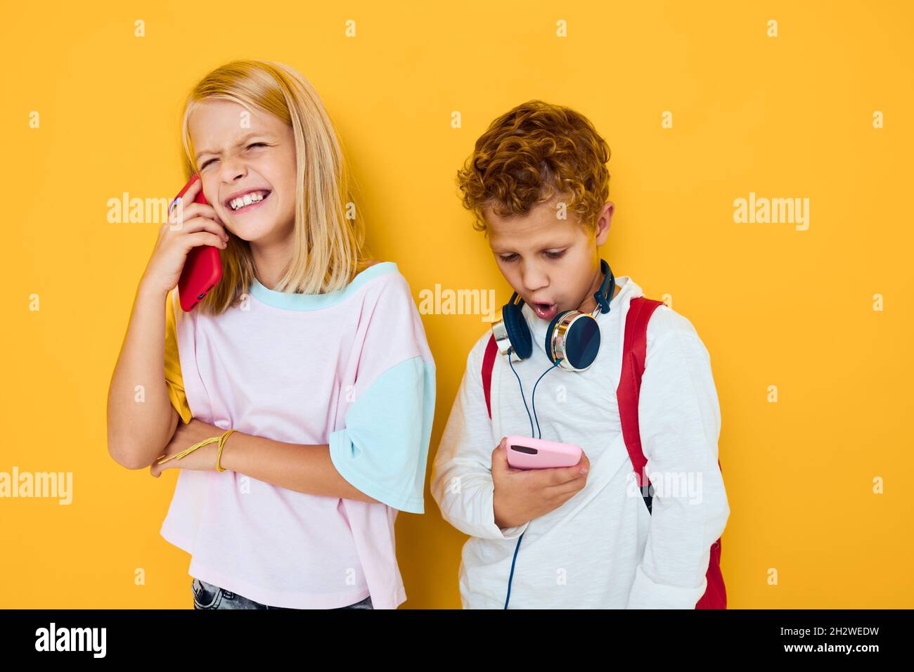 cute kids talking and smiling emotions joy Studio education concept ...
