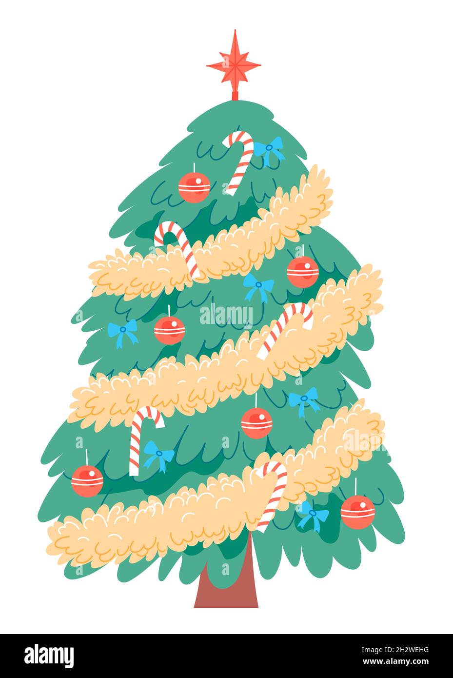Decorated Christmas tree. Vector, isolated on white background Stock ...