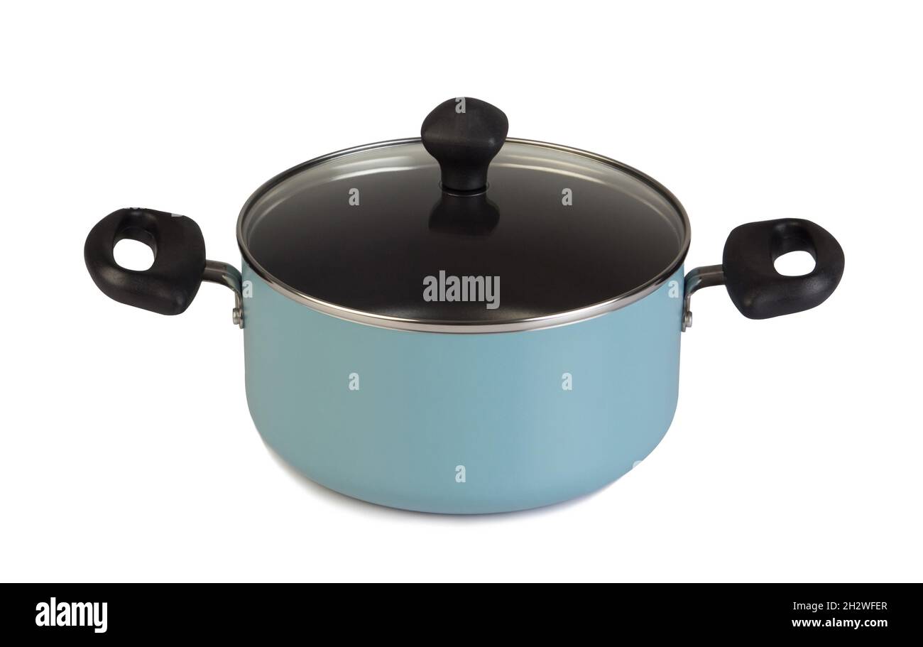 Empty non-stick pot with glass lid isolated on white background Stock ...