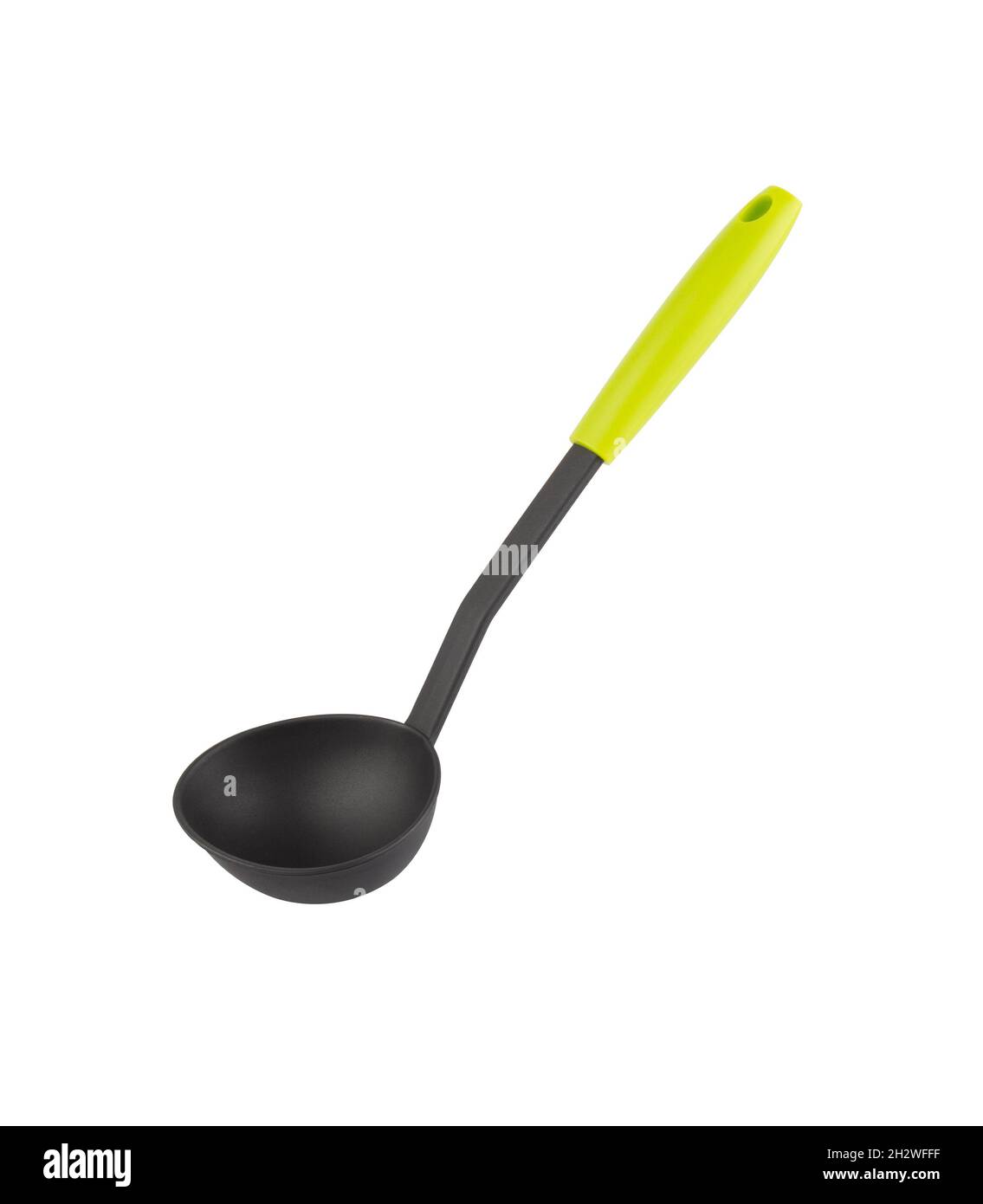 Black ladle dipper with green handle isolated on white background Stock ...