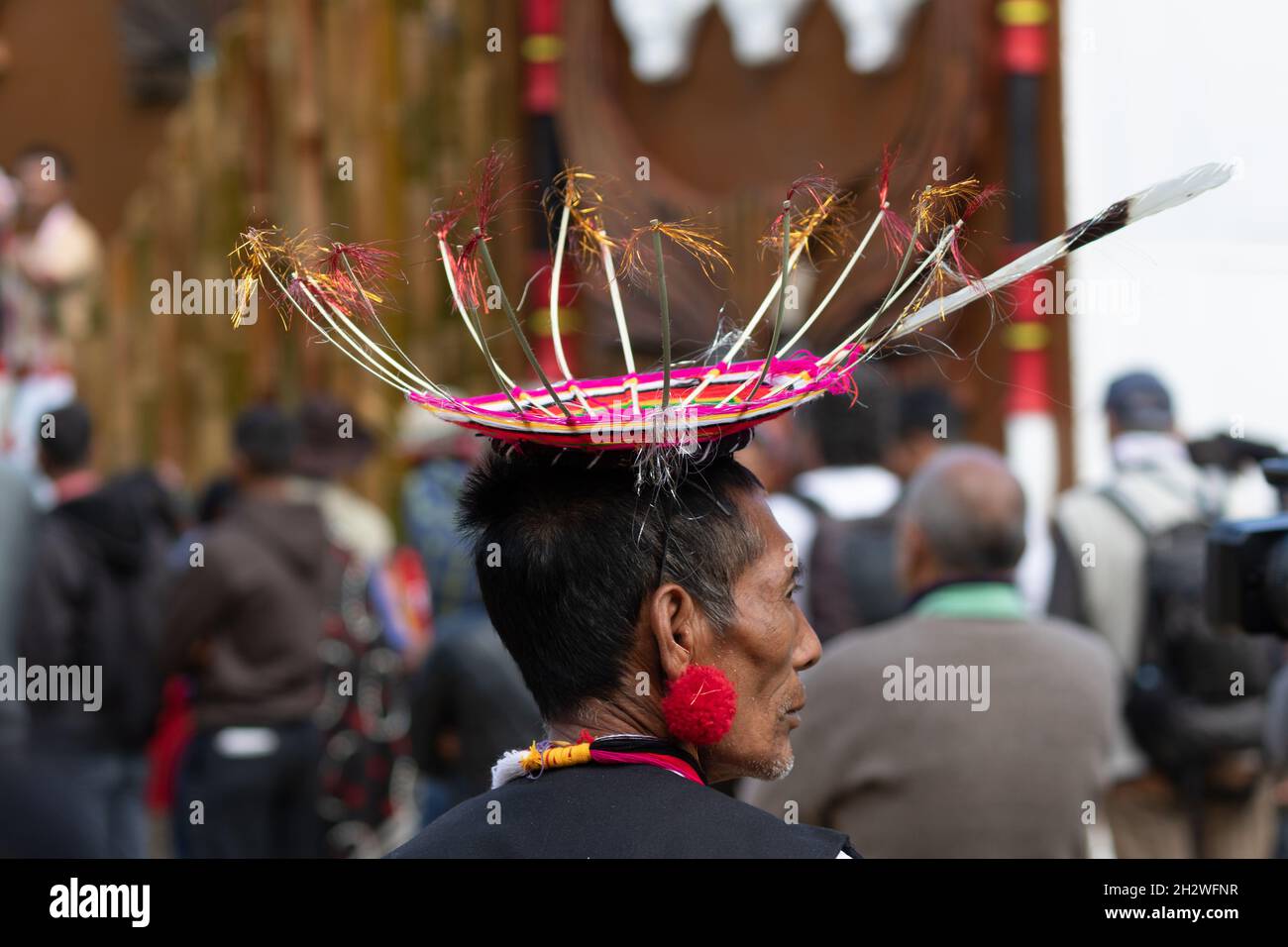 Rear portrait of Naga man wearing traditional Naga headgear made of ...
