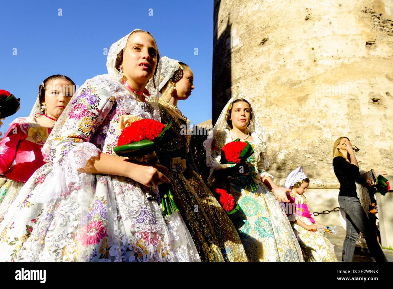 Valencia Fallas festival women, falleras in traditional dress, Las ...