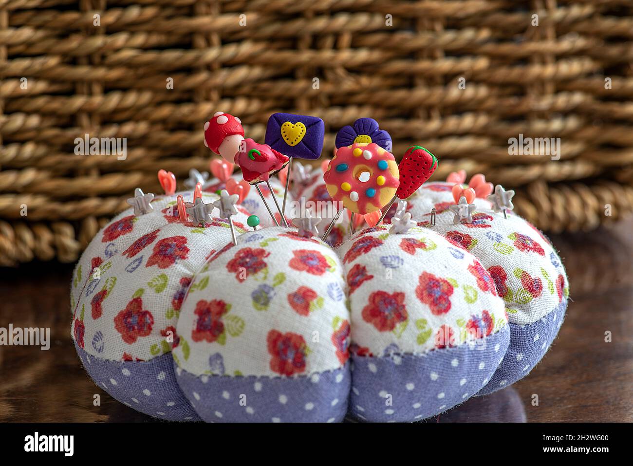 decorative needlepoint made of felt and threaded sewing needle Stock ...