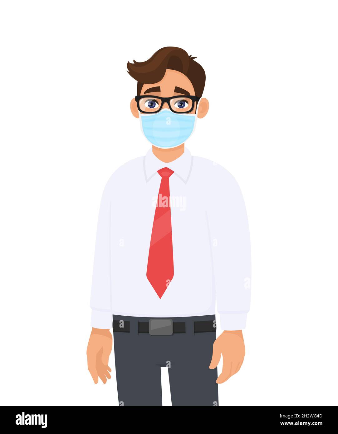 Young business man covering face with medical mask. Trendy person ...