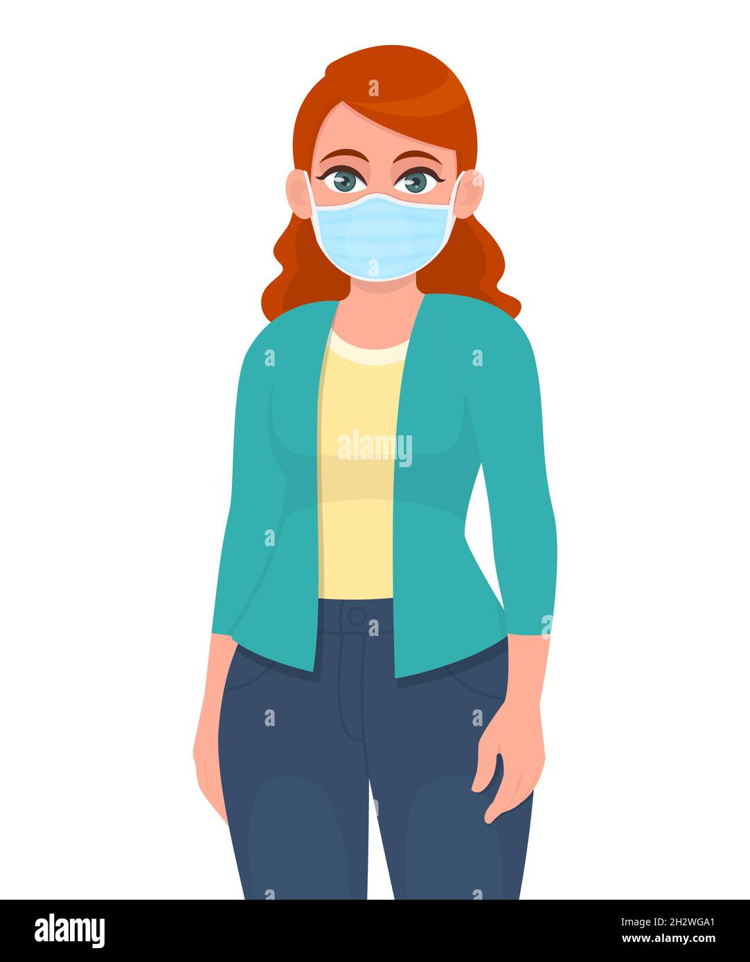 Young woman wearing medical mask. Trendy girl covering face protection ...