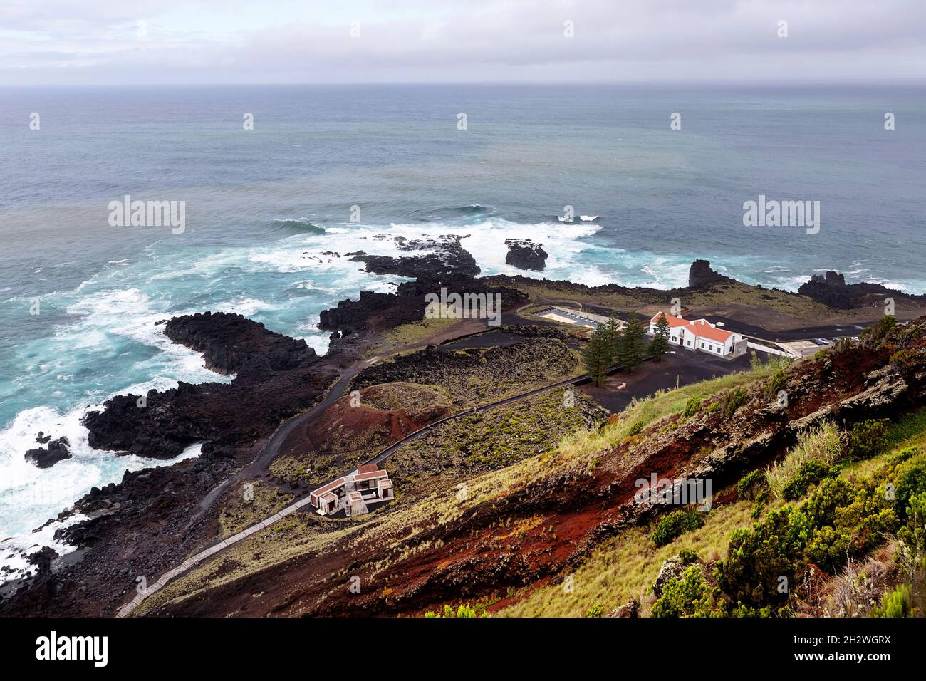 the hill above the thermal pools and volcanic lava formations on the ...