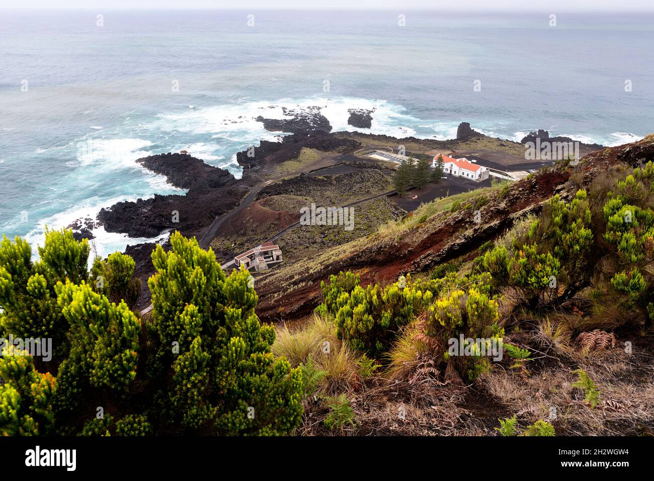 the hill above the thermal pools and volcanic lava formations on the ...