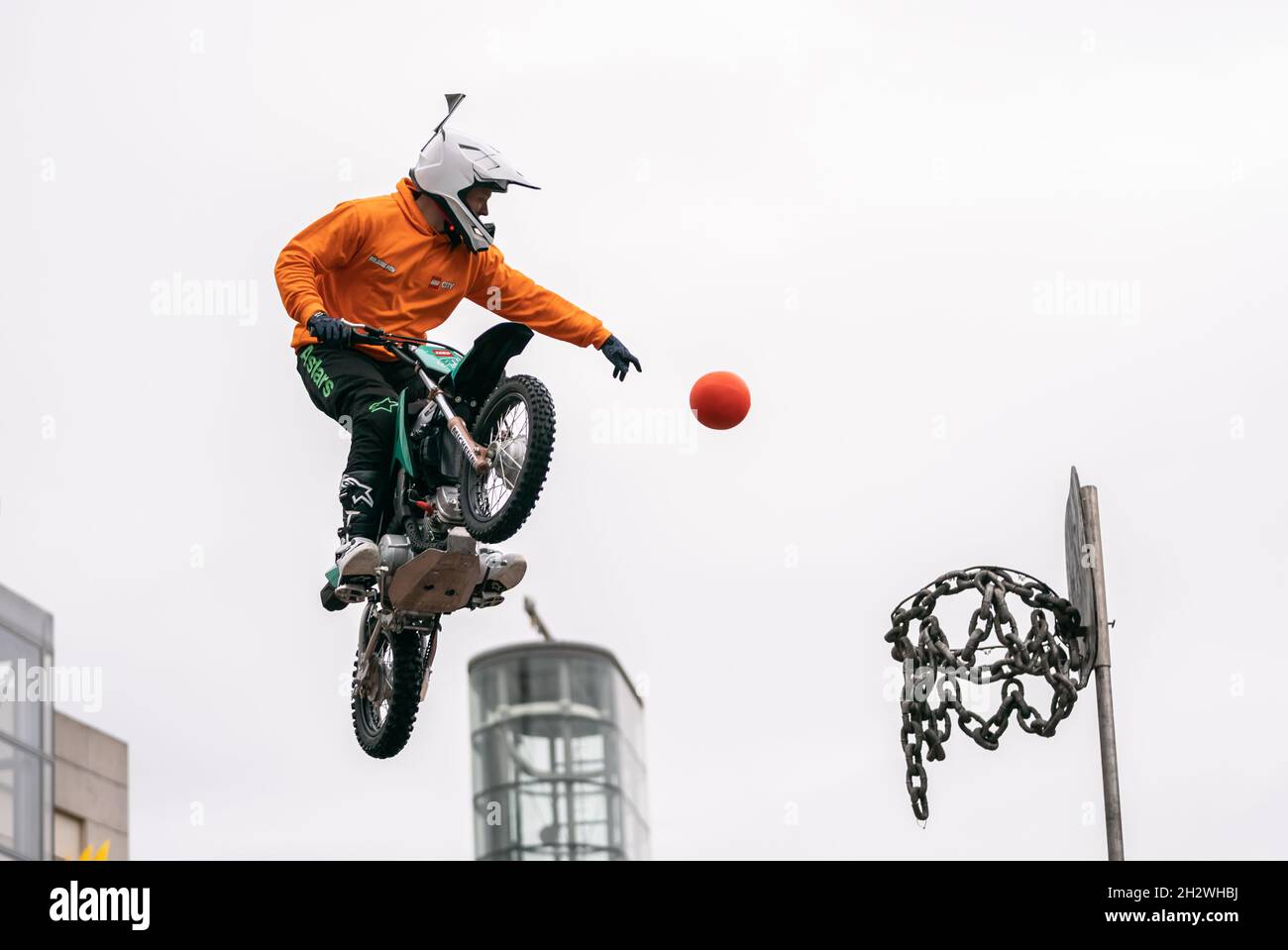 A rider during the LEGO City Stunt Show in Manchester. Four ...